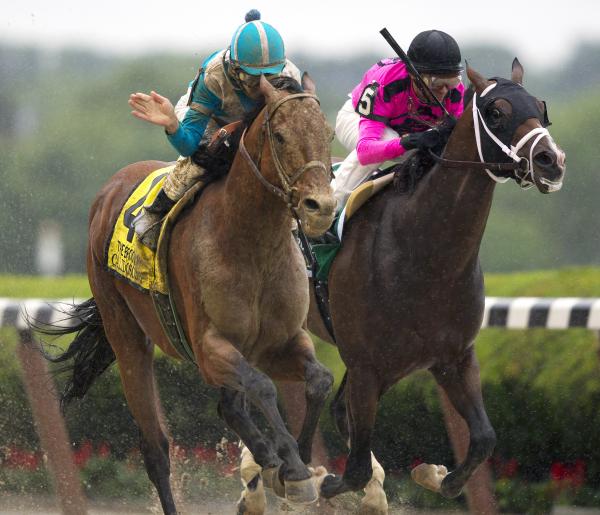 Belmont: Calidoscopio comes from far back to win Brooklyn